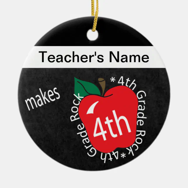 Teacher Makes 4th Grade Rock | Chalkboard Ceramic Ornament | Zazzle