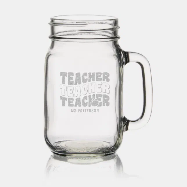 Teacher Modern Rainbow Colors Personalized Name Mason Jar W/ Handle ...