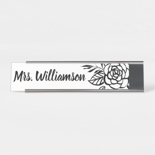Teacher Monogram Black White Chic Flower Desk Name Plate | Zazzle
