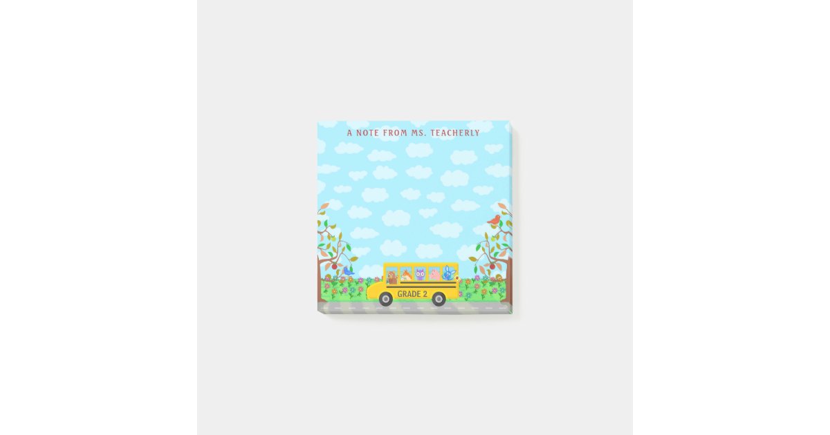 Teacher Name Classroom Cute Animals on School Bus Post-it Notes | Zazzle