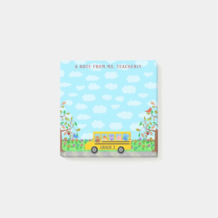 Teacher Name Classroom Cute Animals on School Bus Post-it Notes | Zazzle