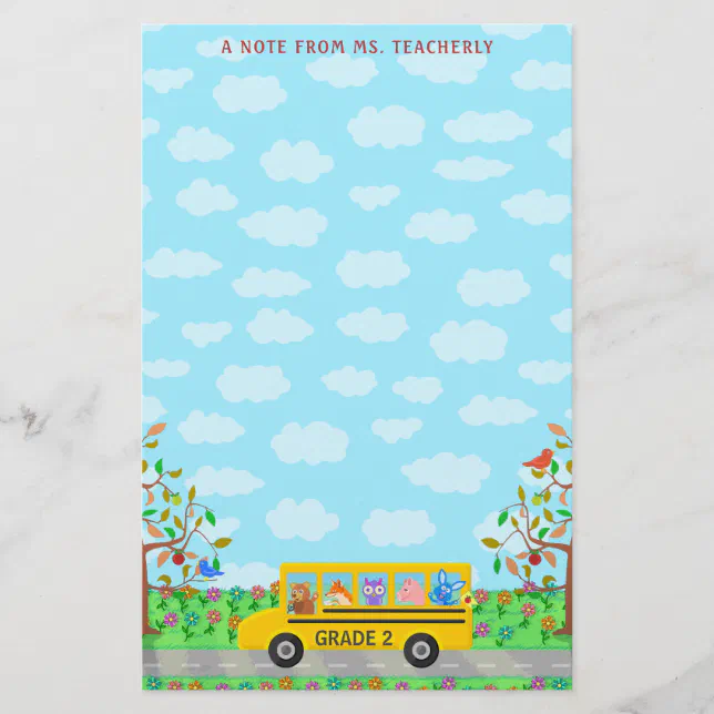 Teacher Name Classroom Notes | Cute Animals on Bus Stationery | Zazzle
