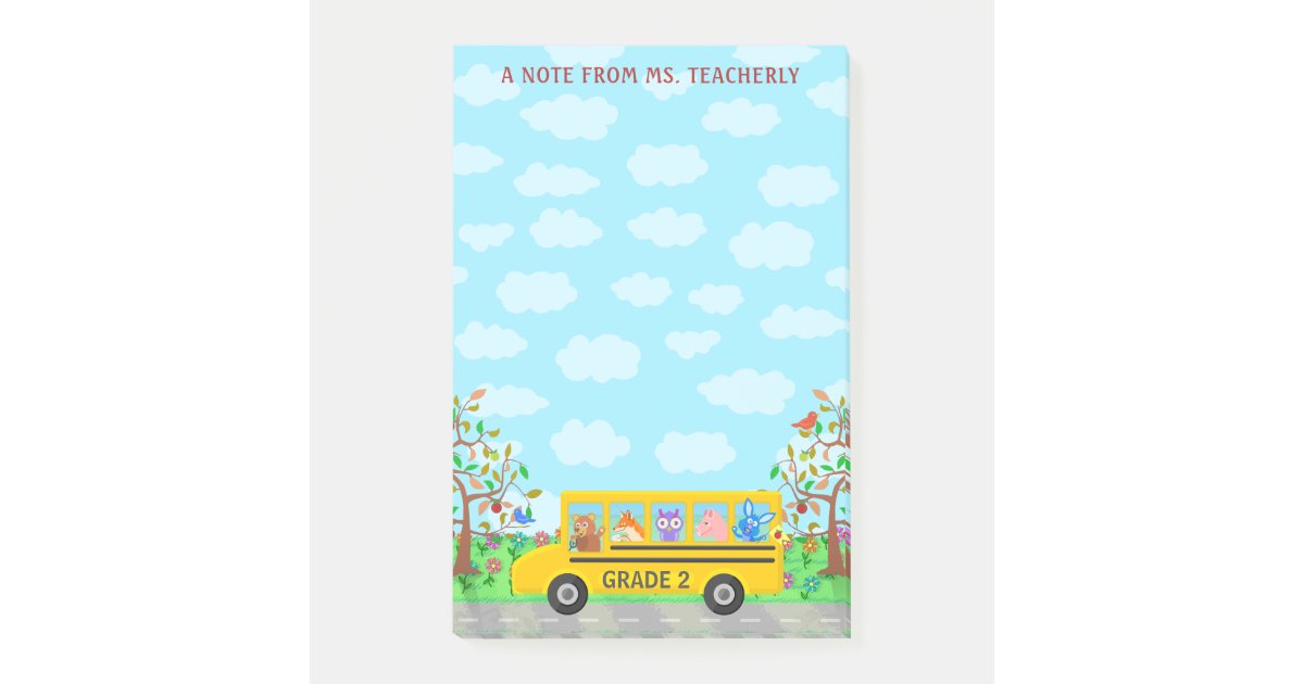 Teacher Name | Cute Animals on Bus Classroom Post-it Notes | Zazzle