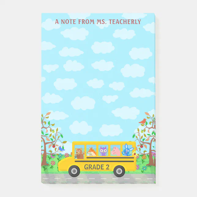 Teacher Name | Cute Animals on Bus Classroom Post-it Notes | Zazzle