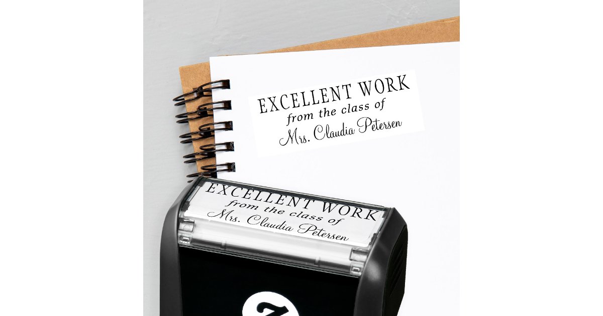 Teacher name personalized excellent work grading self-inking stamp | Zazzle