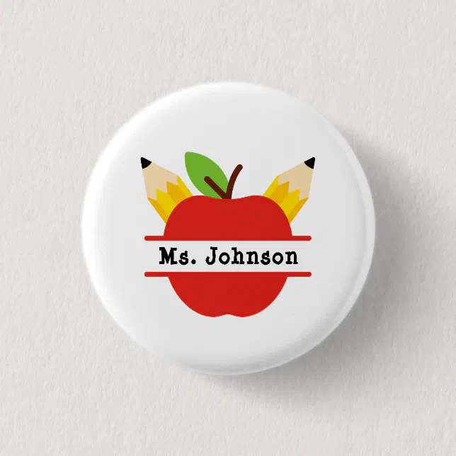 Teacher Name Personalized Red Apple Button | Zazzle