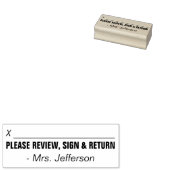 Teacher Name + "PLEASE REVIEW, SIGN & RETURN" Rubber Stamp | Zazzle