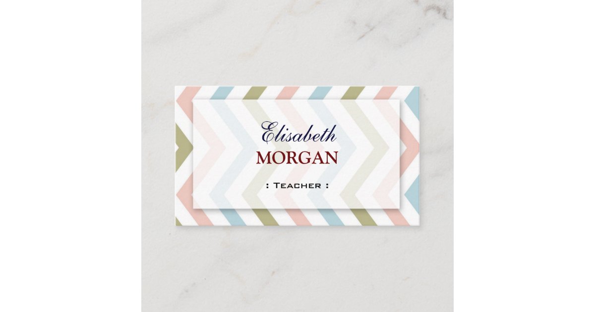 Teacher - Natural Graceful Chevron Business Card | Zazzle