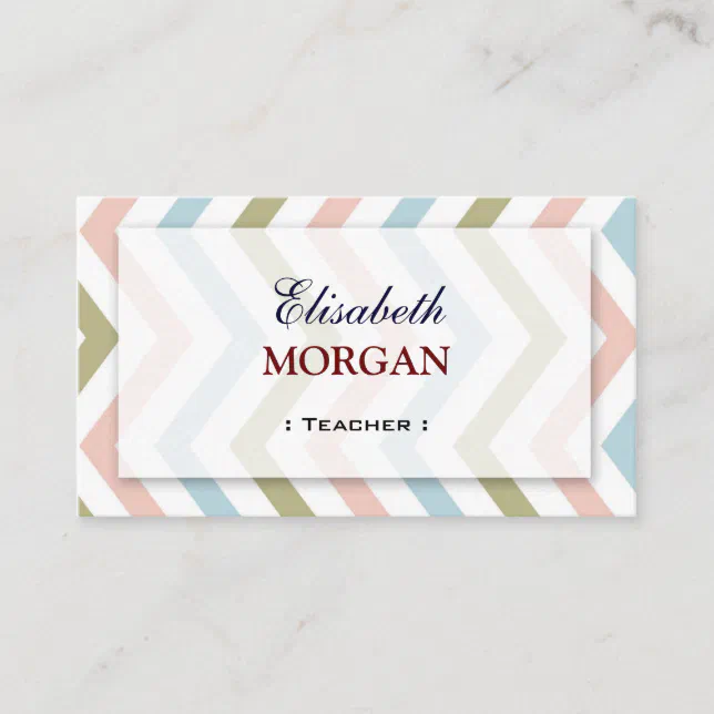 Teacher - Natural Graceful Chevron Business Card | Zazzle