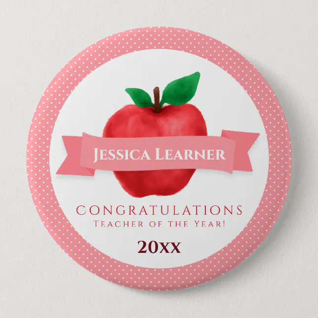 Teacher of the Year Apple theme award Button | Zazzle