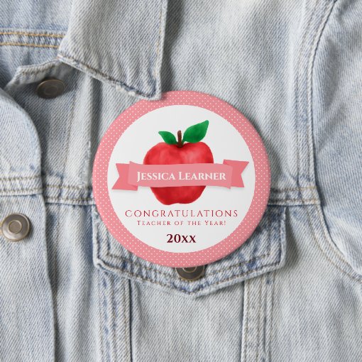Teacher of the Year Apple theme award Button | Zazzle