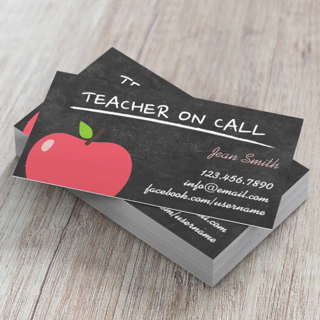 Teacher on Call Cute Apple Chalkboard Business Card | Zazzle