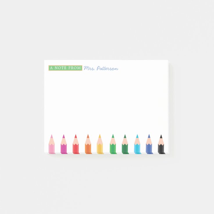Teacher Personalized Color Pencil Post It Notes | Zazzle