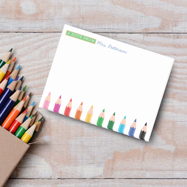 Teacher Personalized Color Pencil Post It Notes | Zazzle