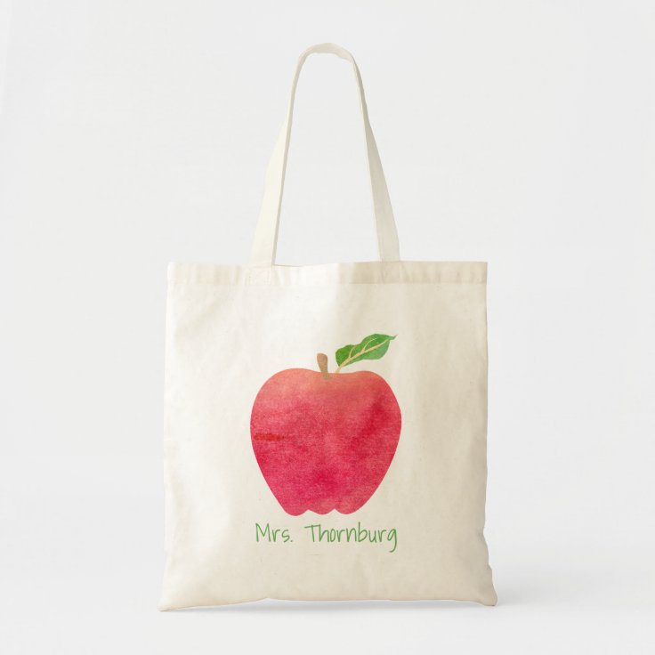 Teacher Personalized Watercolor Red Apple Modern Tote Bag | Zazzle