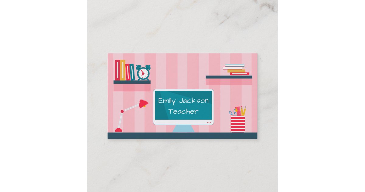 Teacher Pink Stripes School Theme Business Card | Zazzle