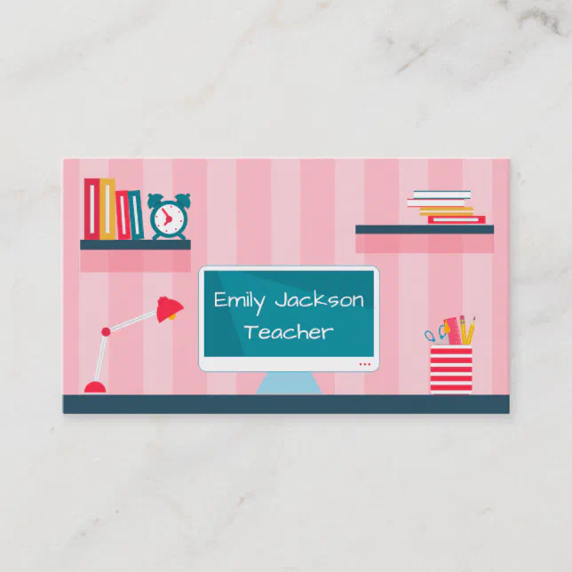 Teacher Pink Stripes School Theme Business Card | Zazzle