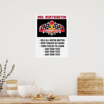 Teacher Poster Classroom Rules Auto Racing - SRF | Zazzle