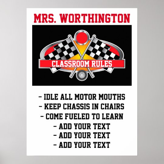Teacher Poster Classroom Rules Auto Racing - SRF | Zazzle.com