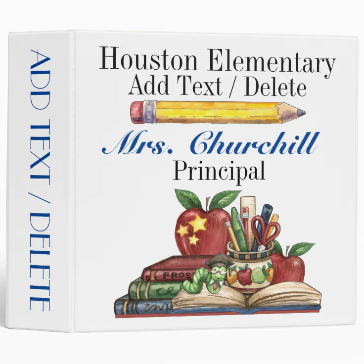 Teacher / Principal School Binder White Background | Zazzle