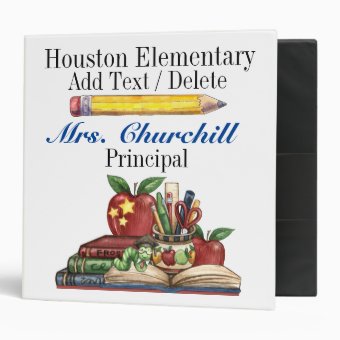 Teacher / Principal School Binder White Background | Zazzle