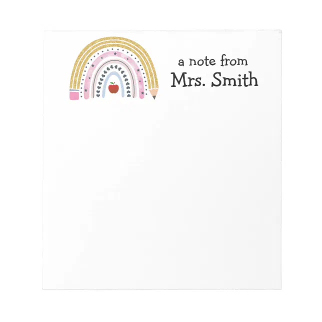 Teacher Rainbow Pencil "A Note From" Notepad | Zazzle