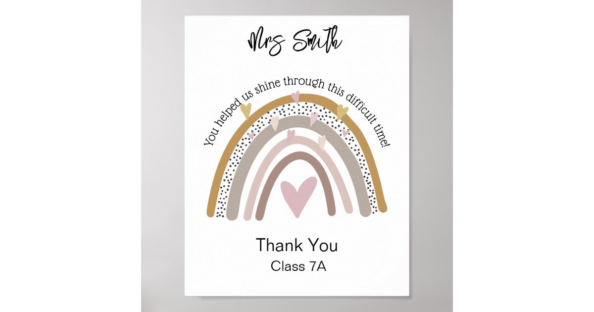 teacher rainbow quote thank yoyu poster | Zazzle