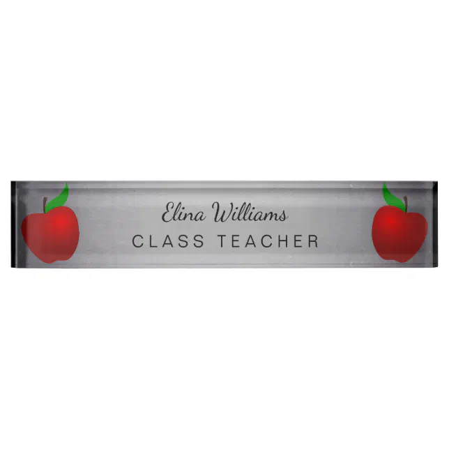 Teacher Red Apple clean Black Chalkboard Desk Name Plate | Zazzle