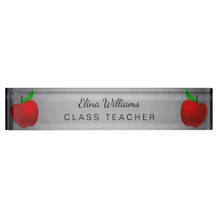 Teacher Red Apple clean Black Chalkboard Desk Name Plate | Zazzle