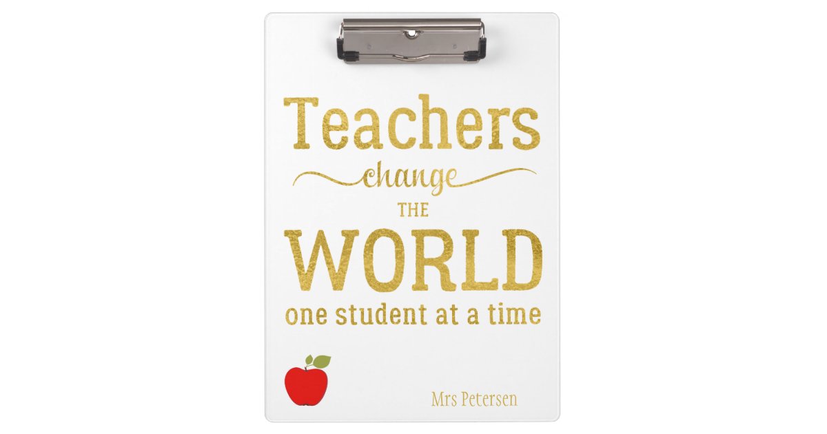 Teacher red apple gold typography quote clipboard | Zazzle