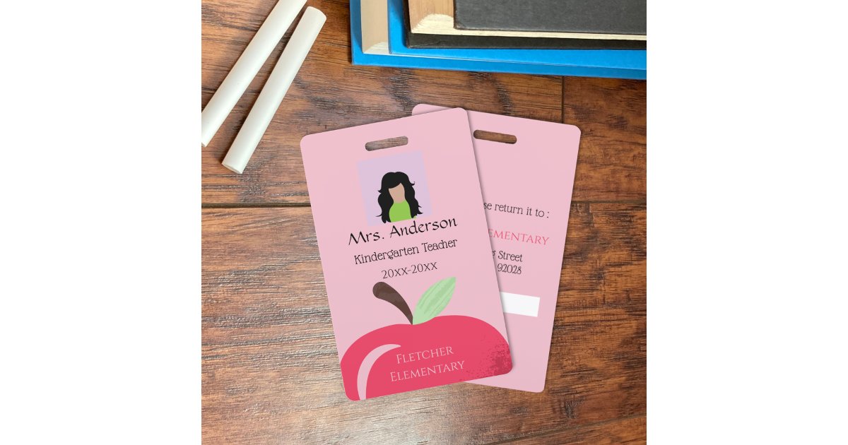 Teacher Red Apple Photo ID Badge | Zazzle