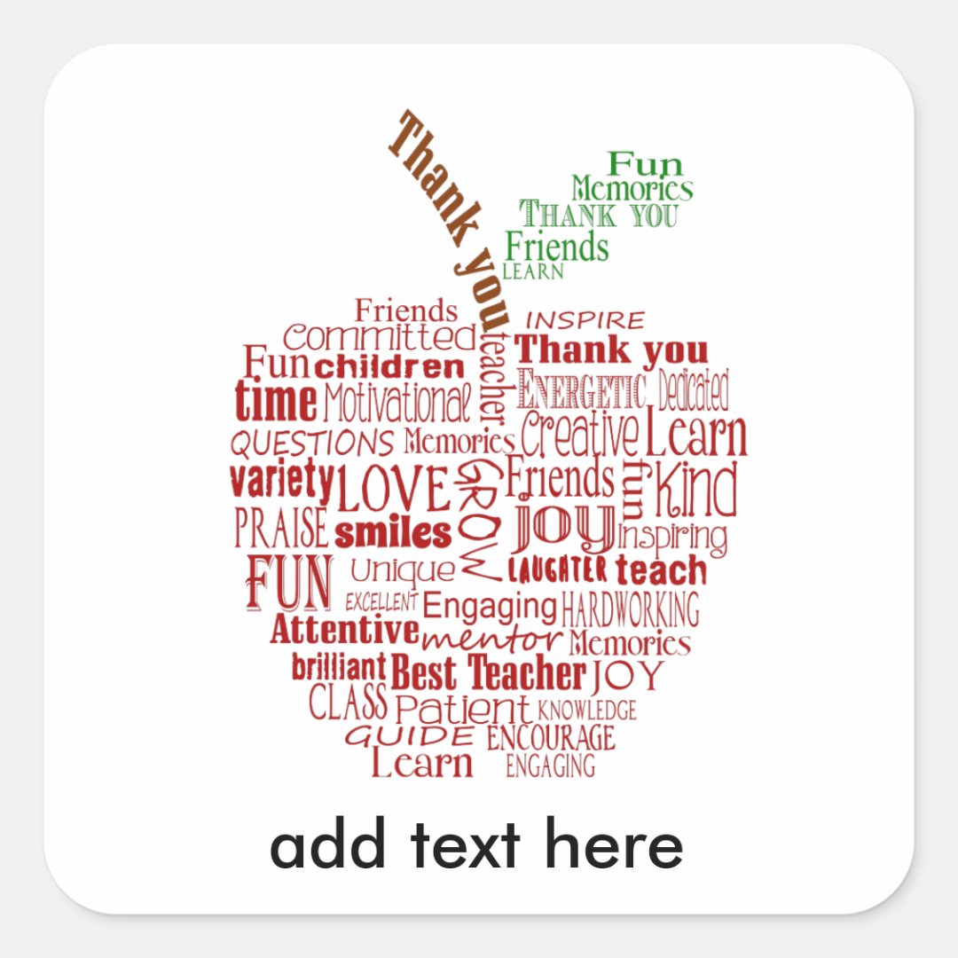 Teacher red Apple word cloud Thank you gift Square Sticker | Zazzle