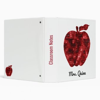 Teacher Red Sequin Apple Classroom Notes Pretty 3 Ring Binder | Zazzle