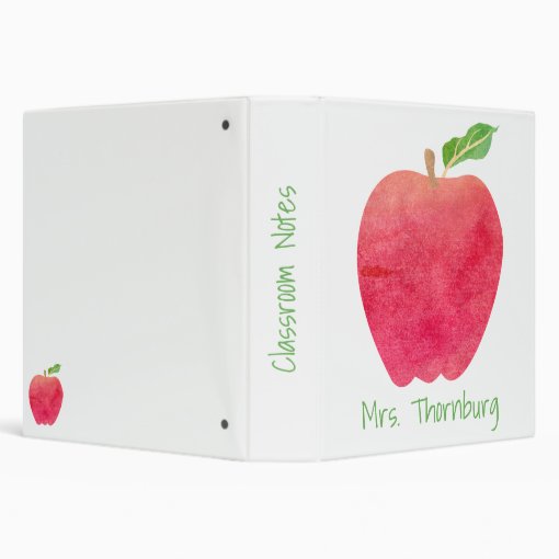 Teacher Red Watercolor Apple Classroom Notes Binder | Zazzle