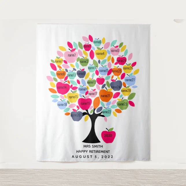 Teacher retirement apple tree with names tapestry | Zazzle