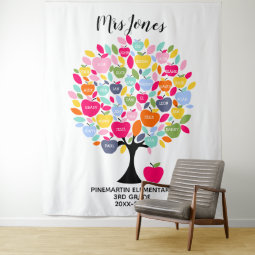 Teacher retirement apple tree with names tapestry | Zazzle