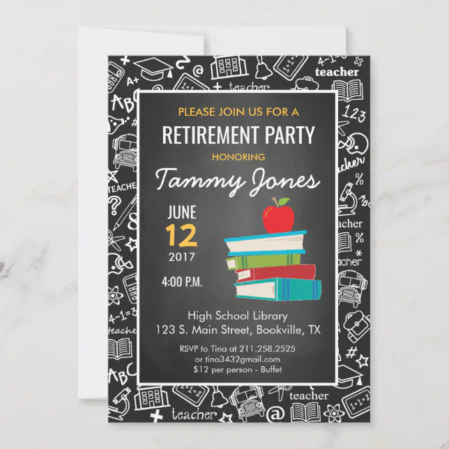 Teacher Retirement Invitation blackboard | Zazzle