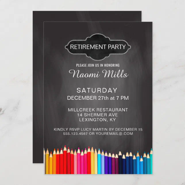 Teacher Retirement Party Chalkboard Pencils Invitation | Zazzle