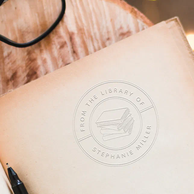 Teacher Round Custom Book From The Library Of Embosser | Zazzle