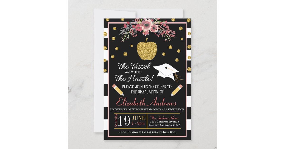 Teacher School Graduation Invitation Floral | Zazzle