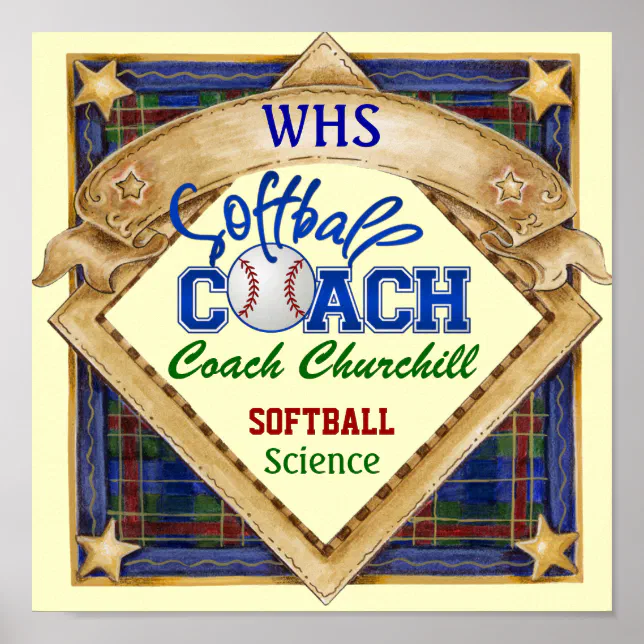 Teacher Softball Coach Sign - Door Poster - SRF | Zazzle