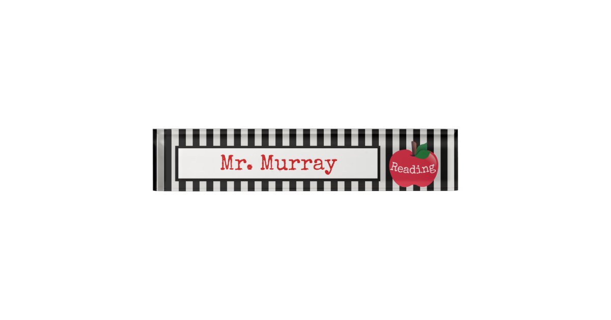 Teacher Striped Apple Desk Nameplate | Zazzle