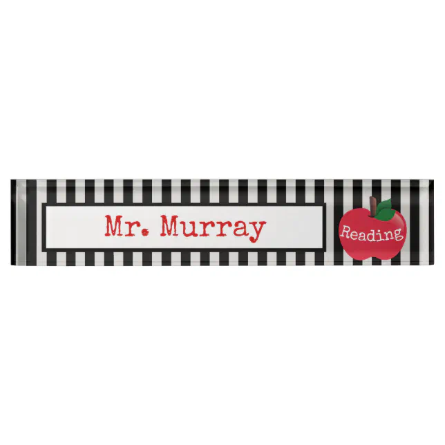 Teacher Striped Apple Desk Nameplate | Zazzle