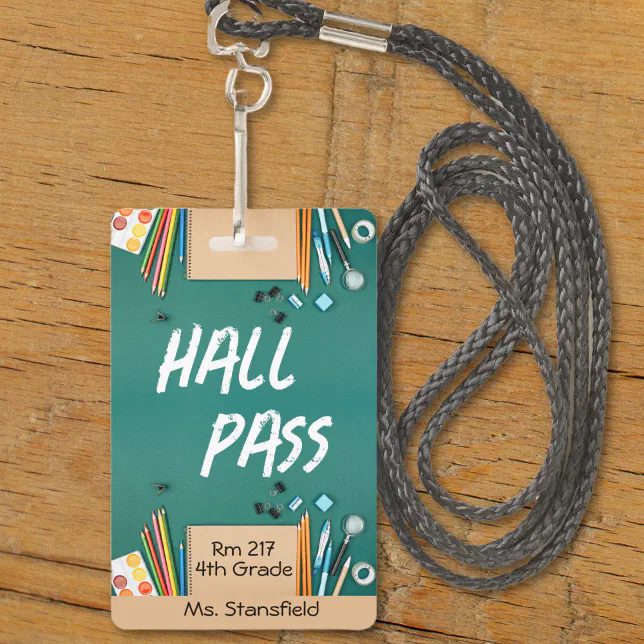 Teacher Student Classroom Bathroom Hall Pass Badge | Zazzle