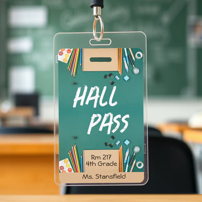 Teacher Student Classroom Bathroom Hall Pass Badge | Zazzle
