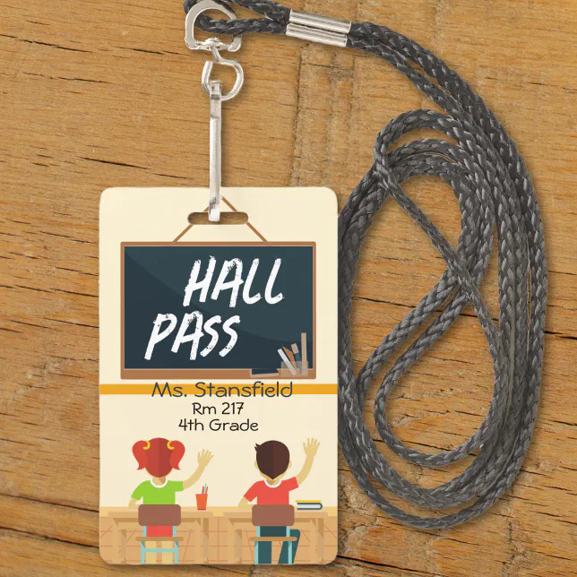 Teacher Student Classroom Chalkboard Hall Pass Badge | Zazzle