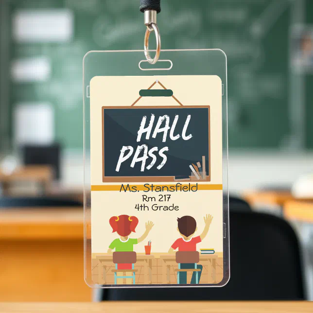 Teacher Student Classroom Chalkboard Hall Pass Badge | Zazzle