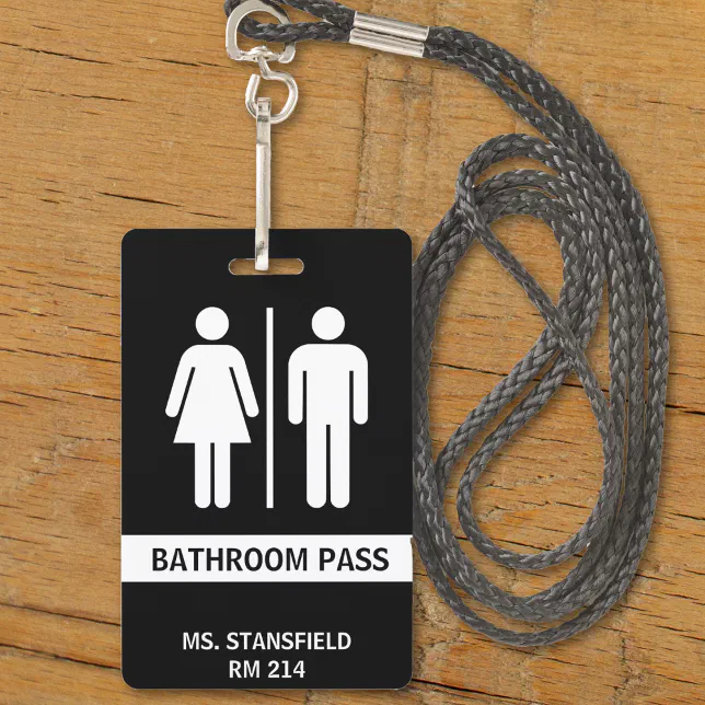 Teacher Student School Restroom Bathroom Pass Badge | Zazzle