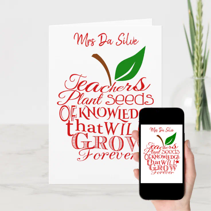 Teacher thank you apple plant seeds knowledge card | Zazzle