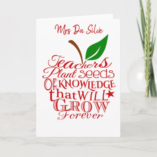 Teacher thank you apple plant seeds knowledge card | Zazzle.com
